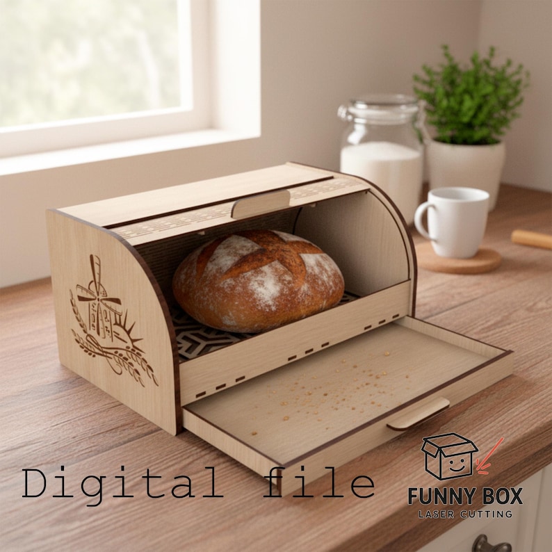 Bread Box Laser Cut File | Bread Box With Sliding Lid & Crumb Tray ...