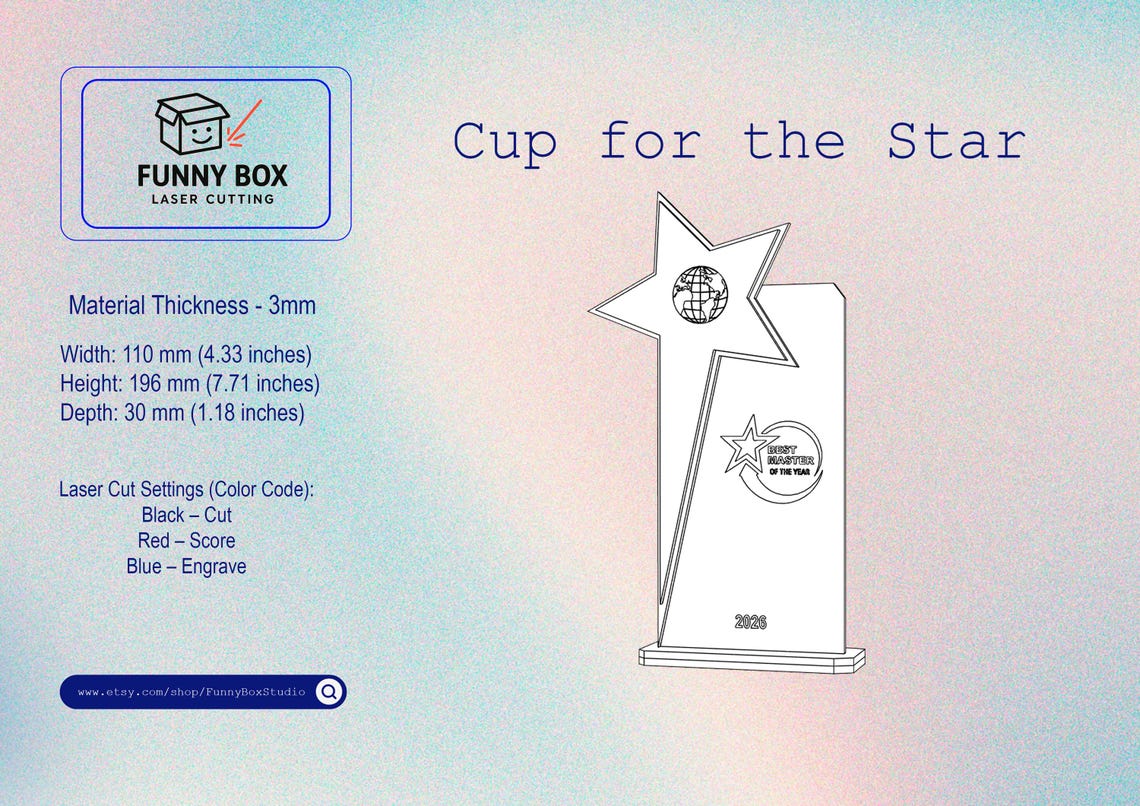 Set of 3 Star-themed Trophy Designs – Digital Laser Cut Files (3mm MDF ...
