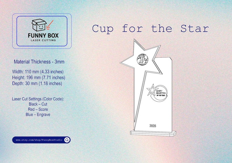 Set of 3 Star-themed Trophy Designs – Digital Laser Cut Files (3mm MDF ...