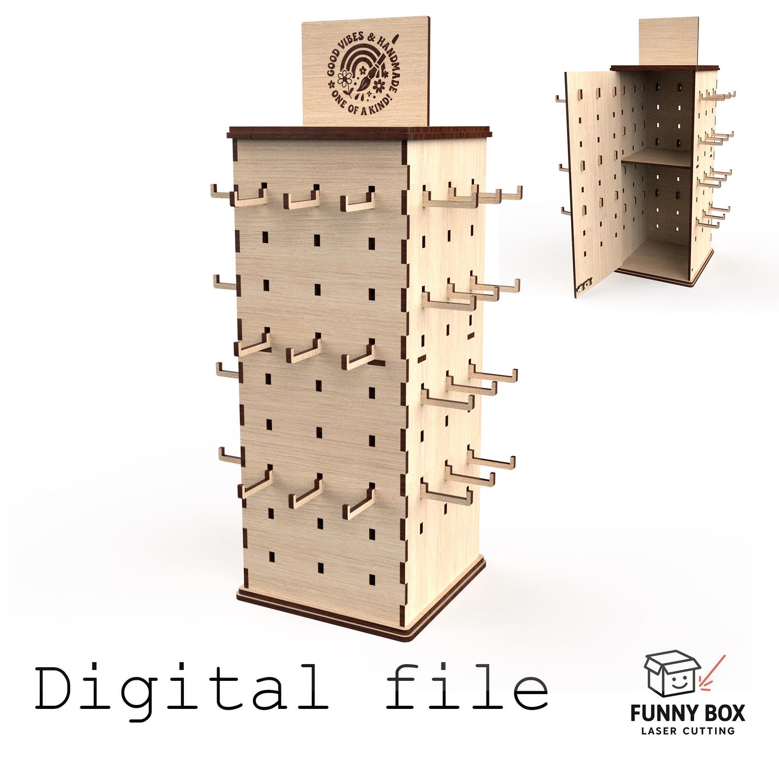 4-sided Display Stand With Hooks and Storage Space - Digital Laser Cut ...