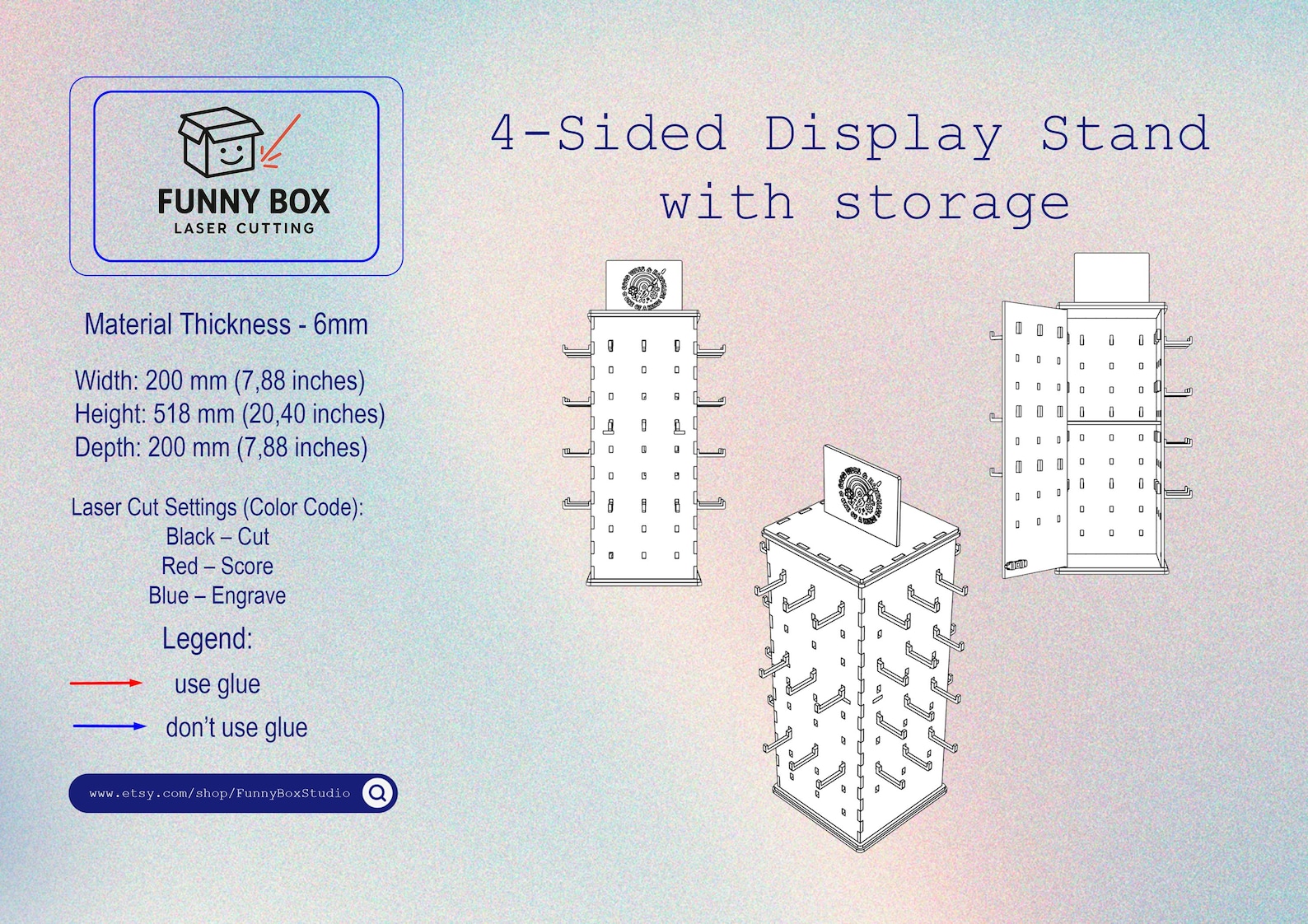 4-sided Display Stand With Hooks and Storage Space - Digital Laser Cut ...