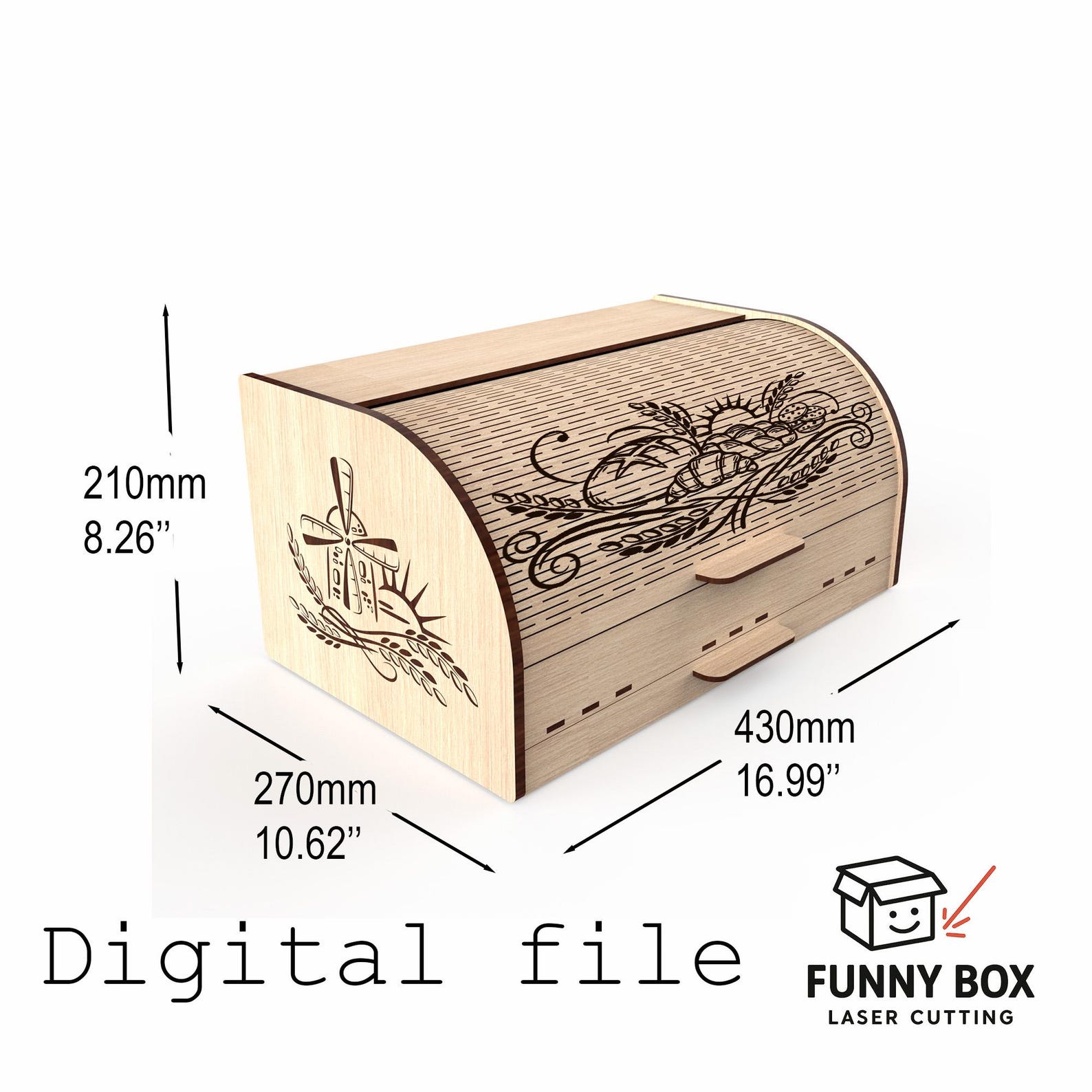 Bread Box With Crumb Drawer Digital Laser Cut Design, Digital Template ...