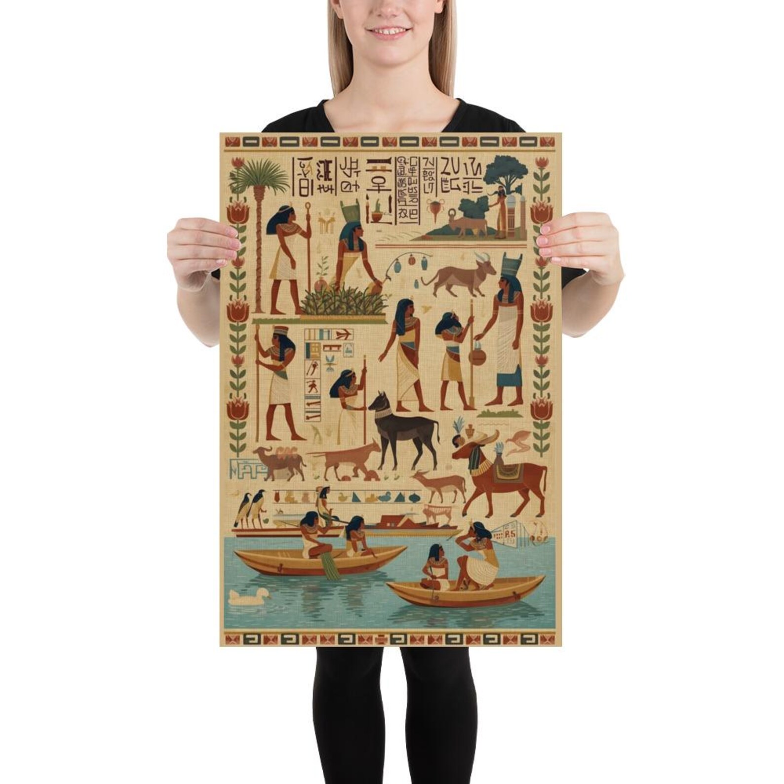 Vintage Egyptian Art Print: Papyrus-style Nile Life Poster - Etsy