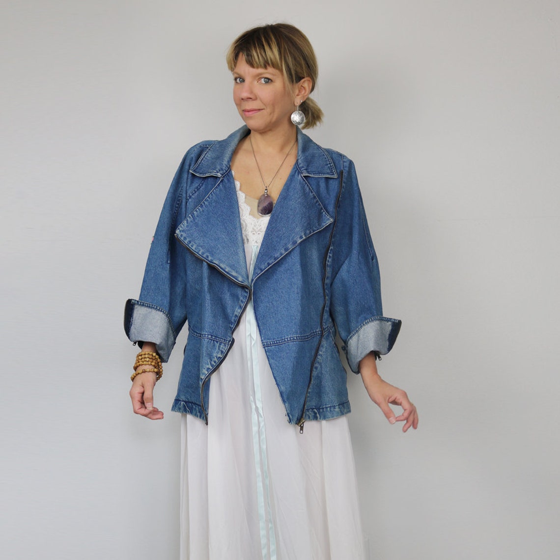 70s - Early 80s Asymmetrical Denim Jacket by EXIT Paris, Urban, Grunge ...
