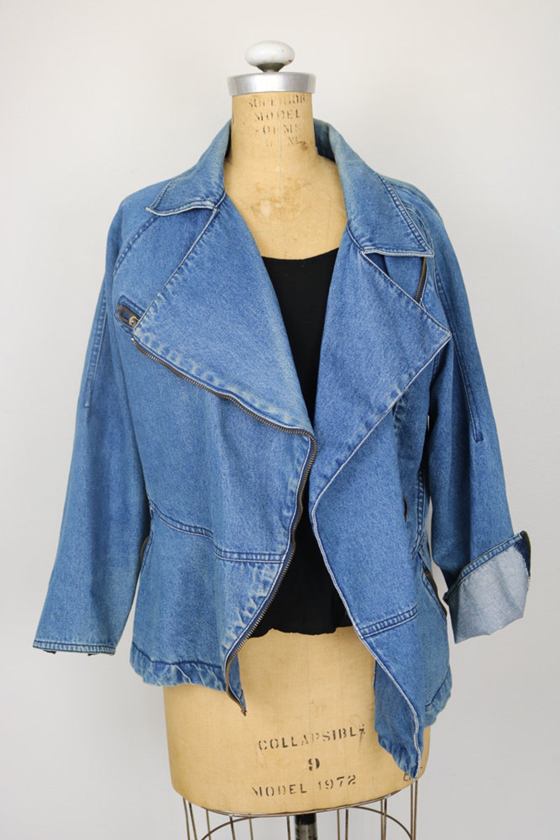 70s - Early 80s Asymmetrical Denim Jacket by EXIT Paris, Urban, Grunge ...