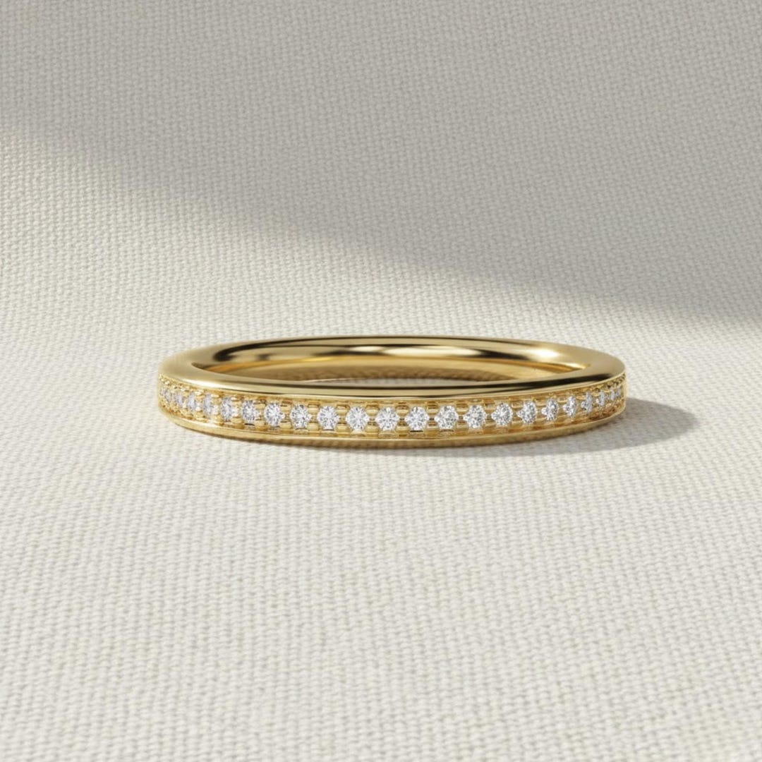 14k Solid Gold Half Eternity Band / Round Cut Moissanite Wedding Ring ...