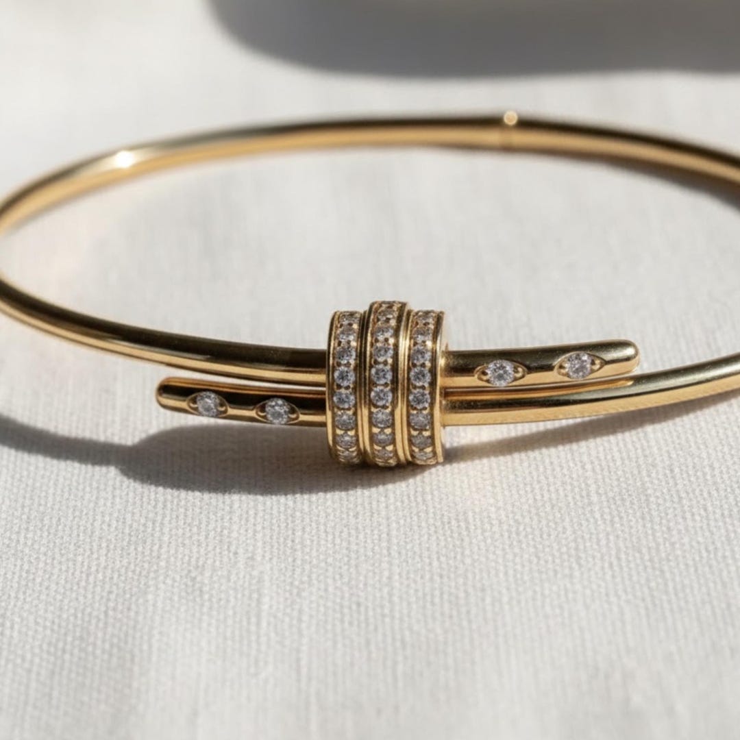Solid Gold Bangle Bracelet for Women, Round Cut Diamond Bracelet Bangle ...