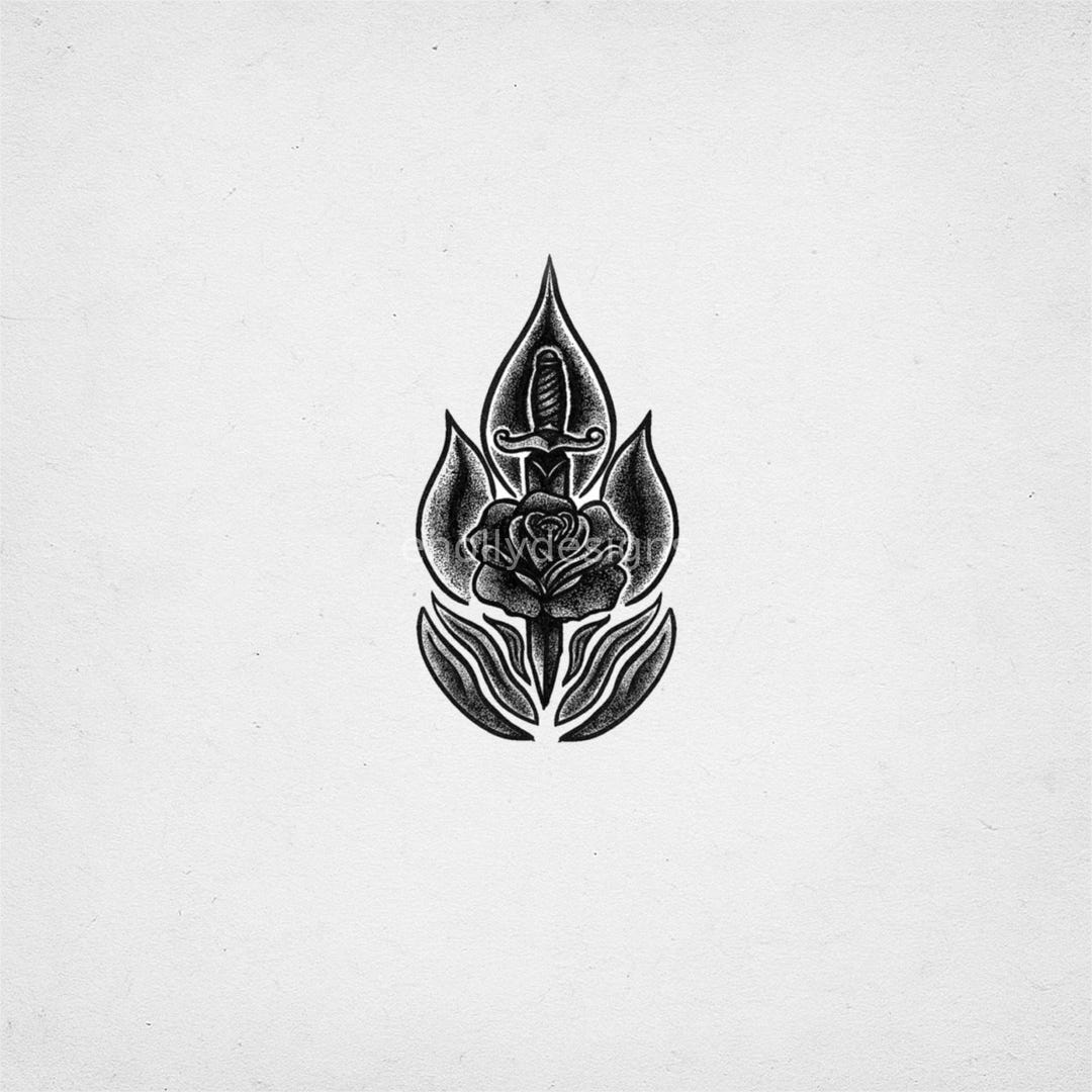 Dagger and Rose Tattoo Flash – Traditional Blackwork Design by Eholly ...