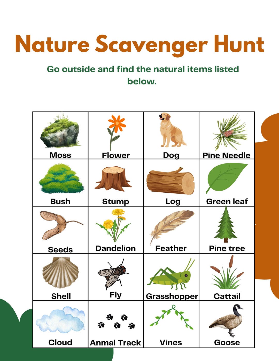 Mindfulness Nature Scavenger Hunt Activity - Etsy