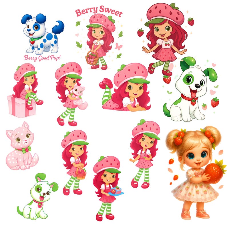 Retro Strawberry Cartoon PNG Bundle: 80s Kawaii Clipart (digital ...