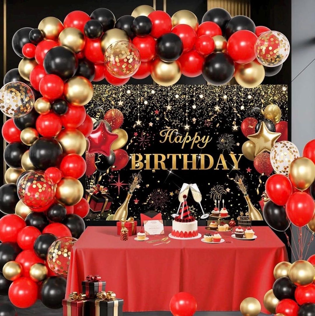 Red Birthday Party Decorations for Women,balloon Aich Kit,black Gold ...