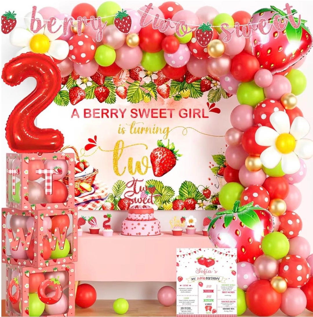 Party Inspo Berry Two Sweet Birthday Decorations, Strawberry 2nd ...