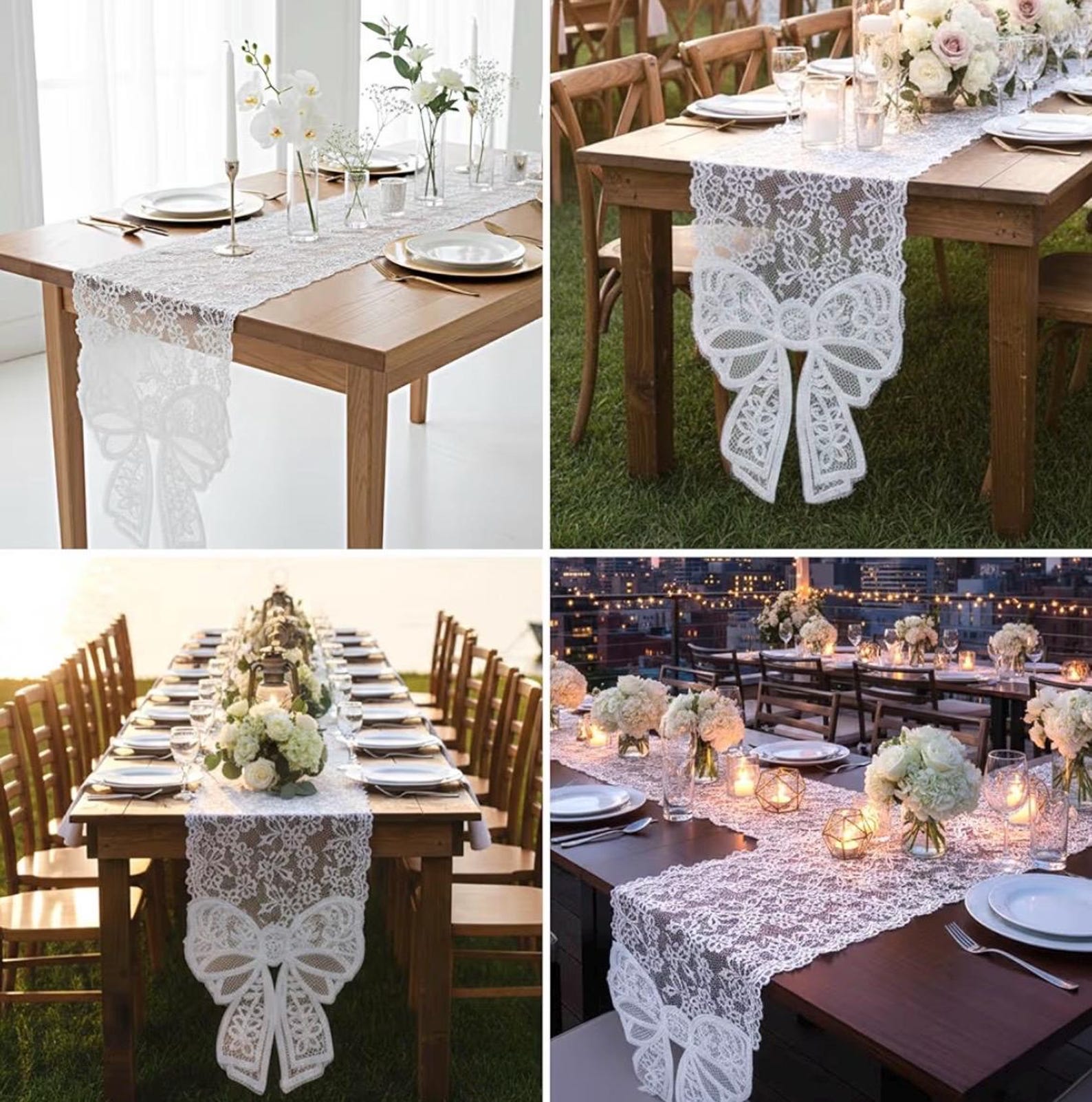 White Lace Table Runner With Big Bow Ends 12 X 71 Inch Vintage ...