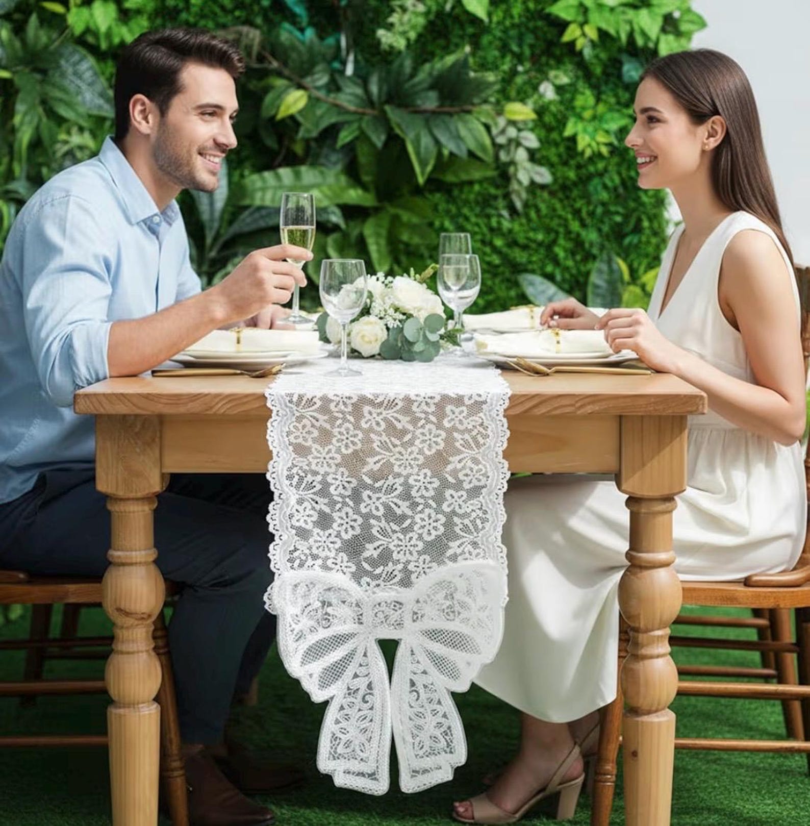 White Lace Table Runner With Big Bow Ends 12 X 71 Inch Vintage ...
