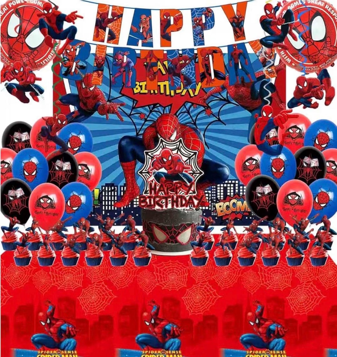51PCS Spidey Birthday Party Supplies, Backdrop, "happy Birthday" Banner ...