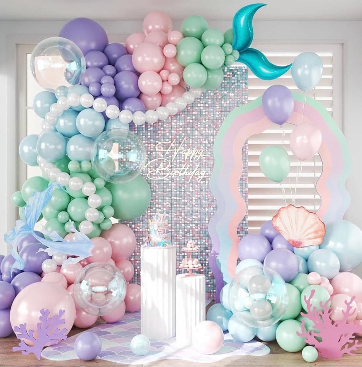Mermaid Balloon Garland Arch Kit,145pcs Purple Pastel Pink Light Blue ...