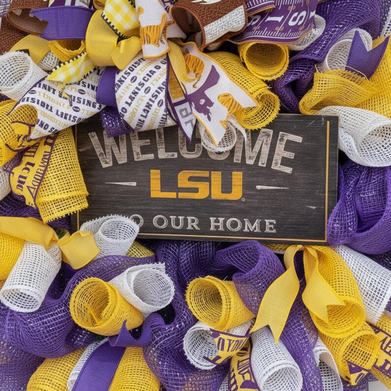 LSU Tigers Welcome Wreath, Purple and Gold Football Door Decor - Etsy