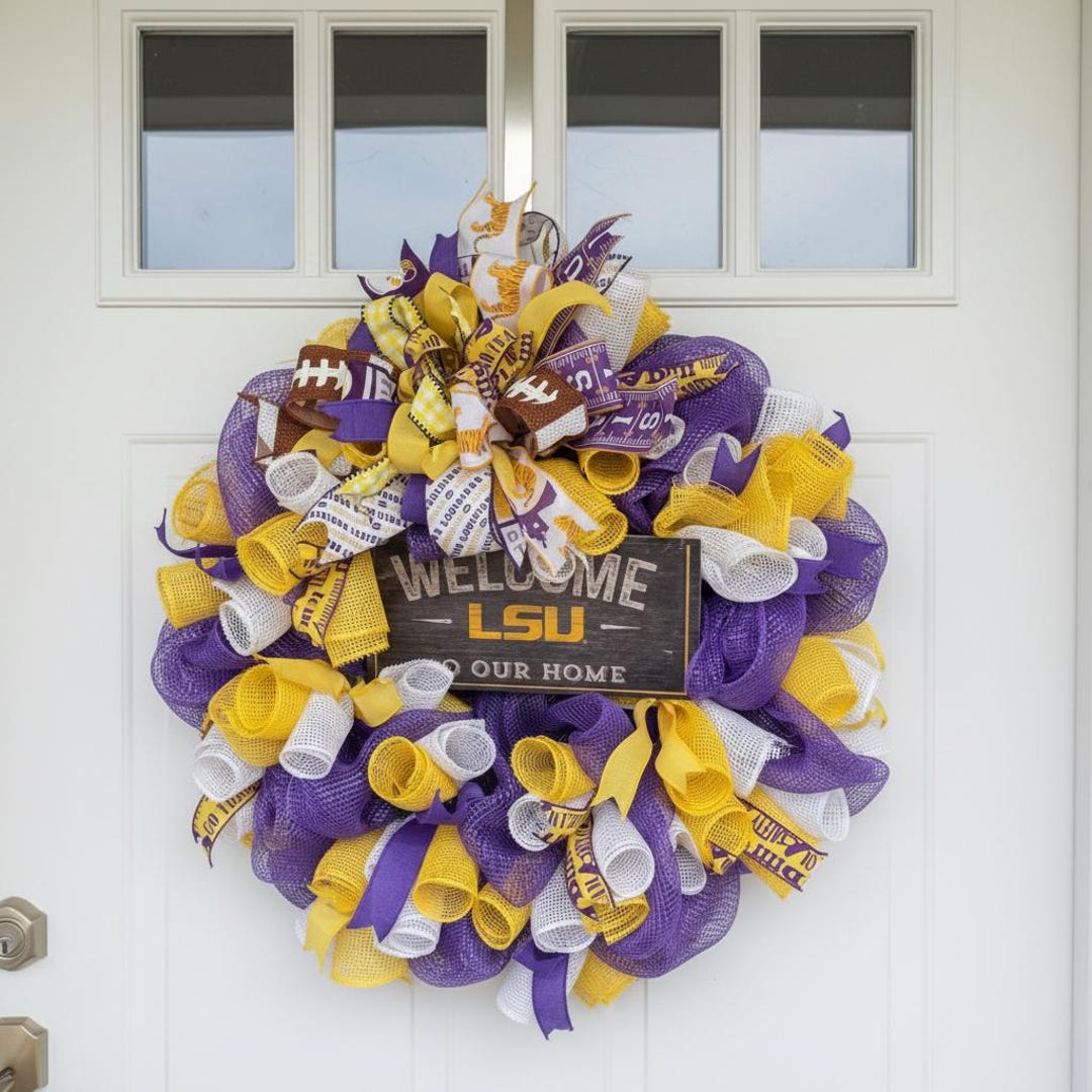 LSU Tigers Welcome Wreath, Purple and Gold Football Door Decor - Etsy