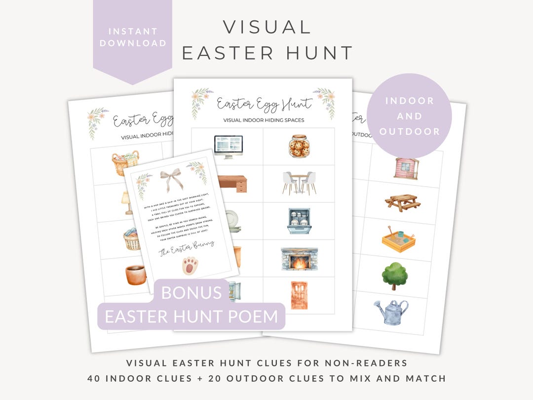 Visual Easter Egg Hunt Kit for Kids | Non Reader Clue Cards | Easter ...