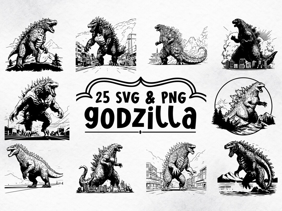 Godzilla Silhouette SVG Bundle | Giant Lizard Creature SVG PNG Cricut ...