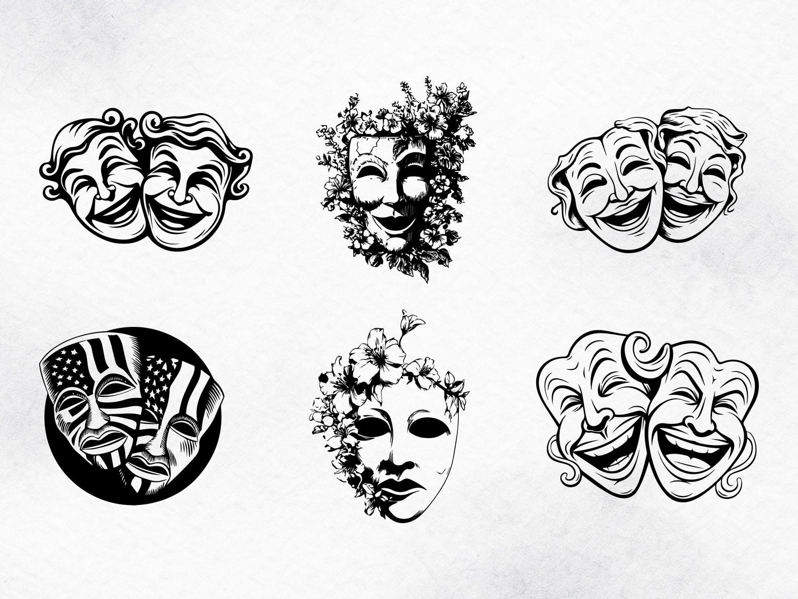 Comedy Tragedy Mask Silhouette SVG Bundle | Theater Drama SVG PNG for ...