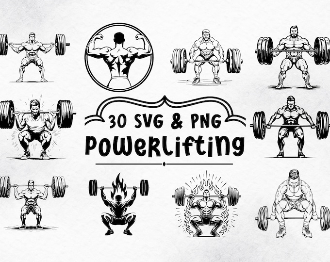 Powerlifting Silhouette SVG Bundle | Strength Gym Barbell SVG PNG for ...