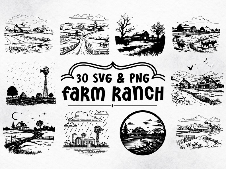 Farm Ranch Silhouette SVG Bundle | Western Country Farm PNG for Cricut ...