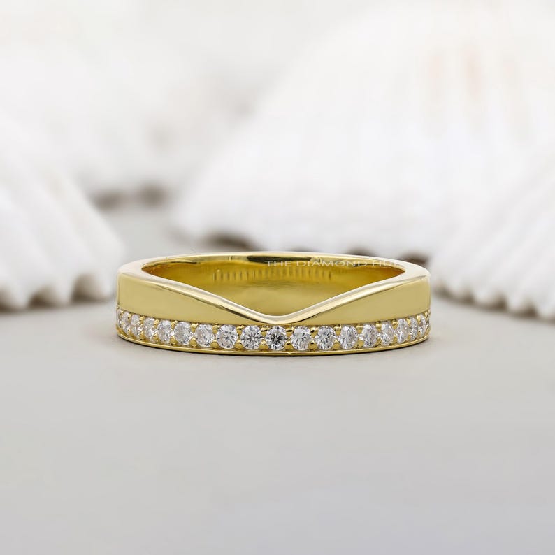 Bold 14K Solid Gold Cigar Chevron Ring, Unique Half Eternity V Shape ...