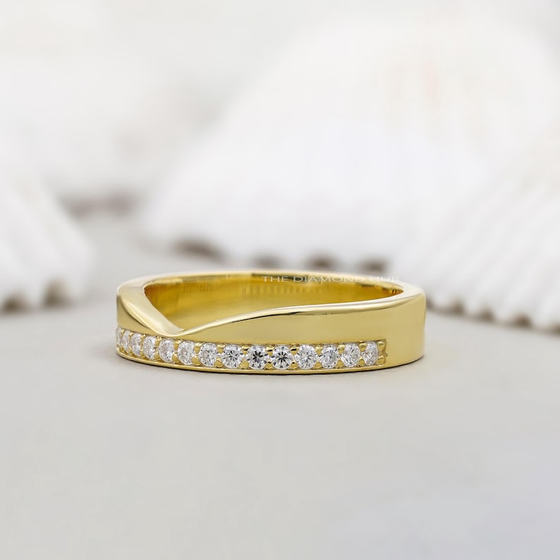 Bold 14K Solid Gold Cigar Chevron Ring, Unique Half Eternity V Shape ...