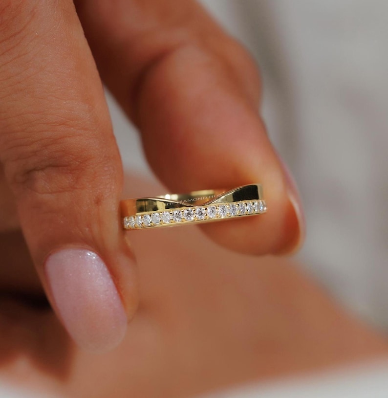 Bold 14K Solid Gold Cigar Chevron Ring, Unique Half Eternity V Shape ...