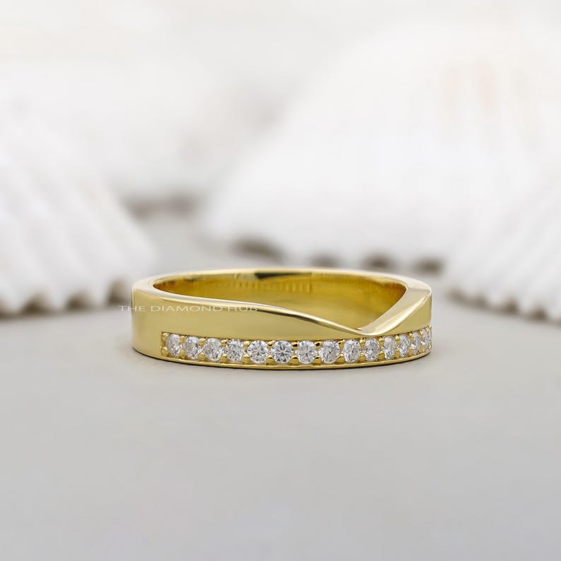 Bold 14K Solid Gold Cigar Chevron Ring, Unique Half Eternity V Shape ...