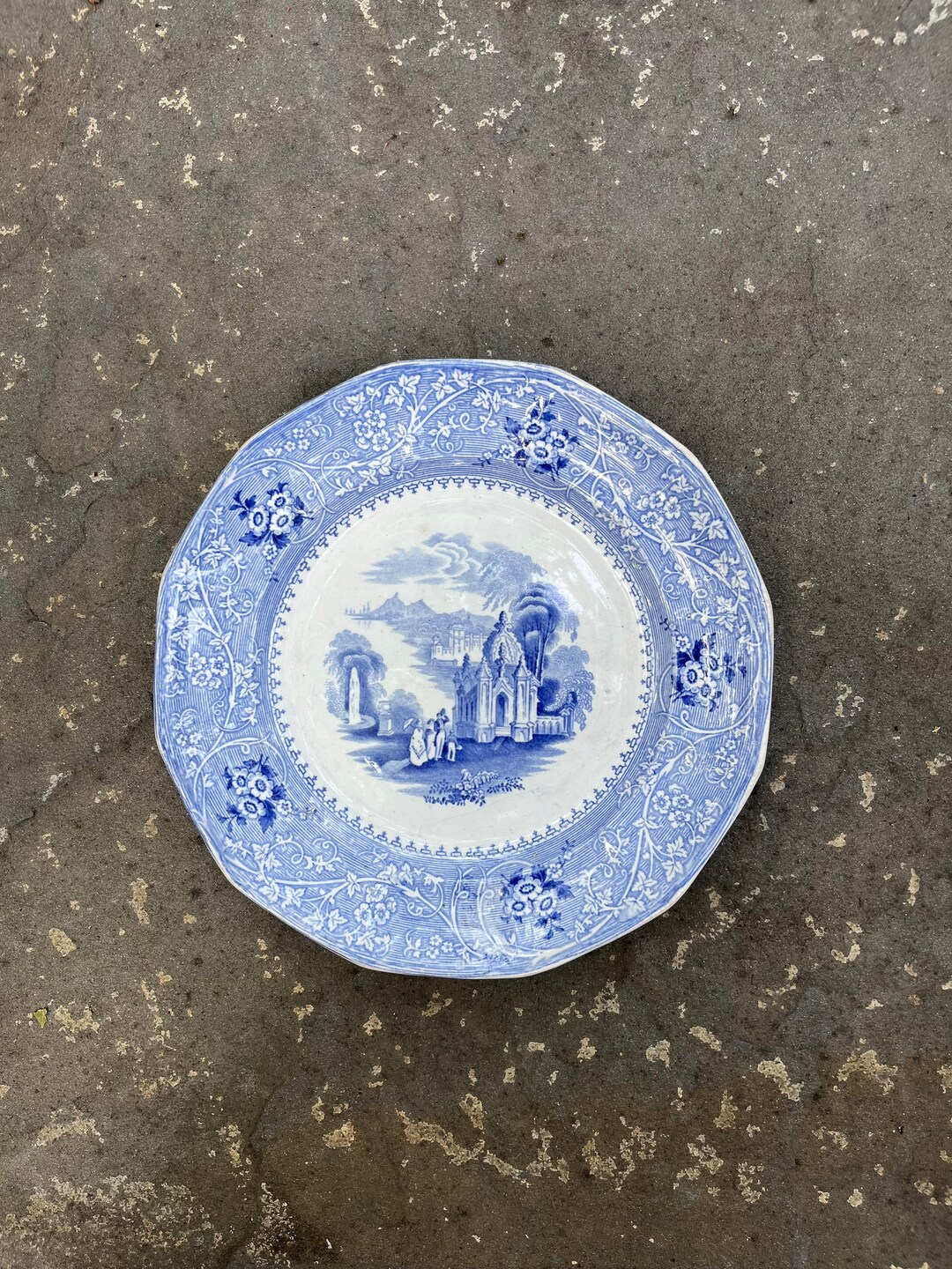 Blue and White Transferware Plate Columbia Pattern W Adams IV & Sons - Etsy