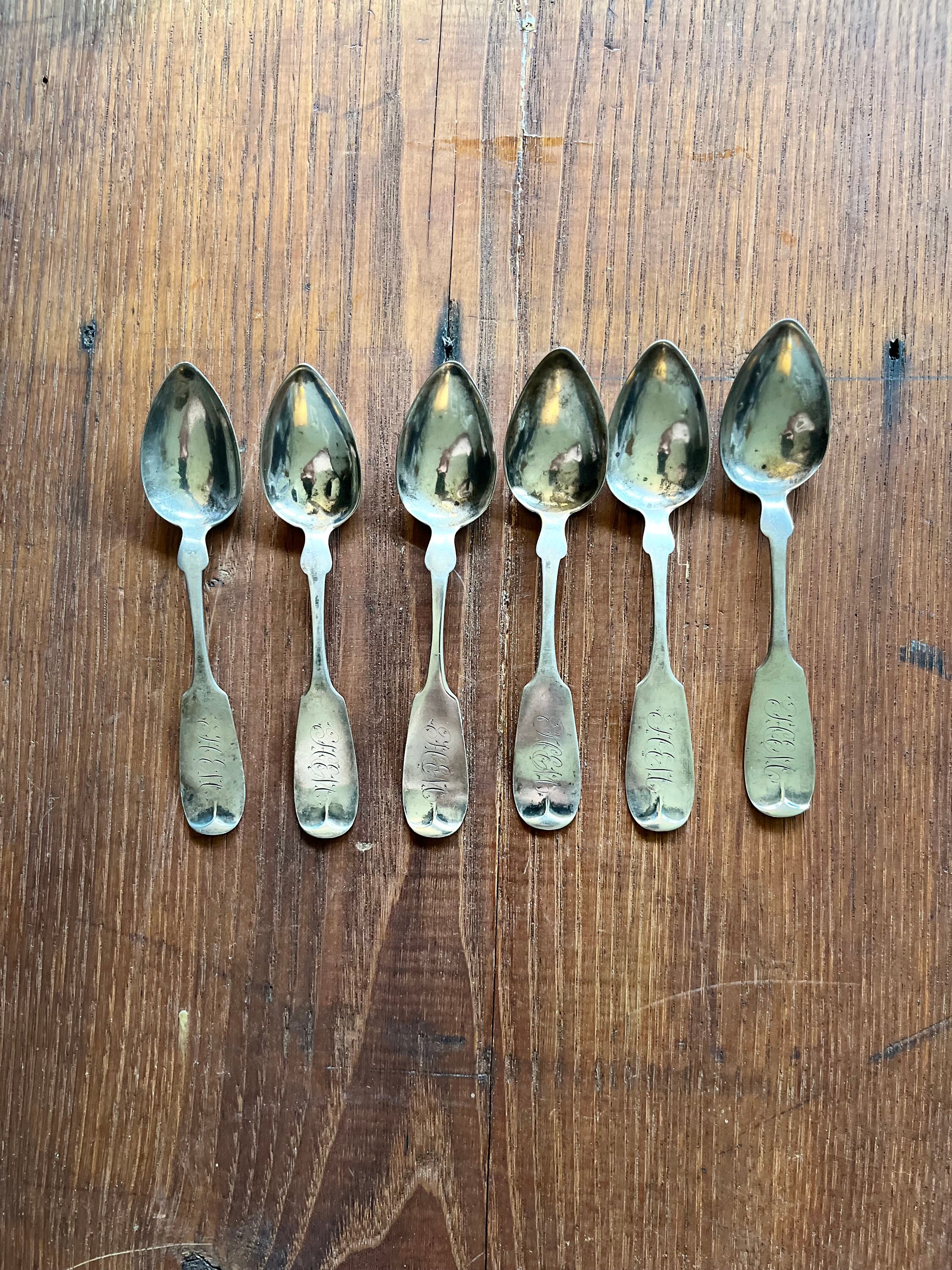 Set of Six Coin Silver Antique Spoons Engraved New York City ...