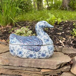 Large Chinese Duck Tureen Blue and White Lid Famille Rose - Etsy