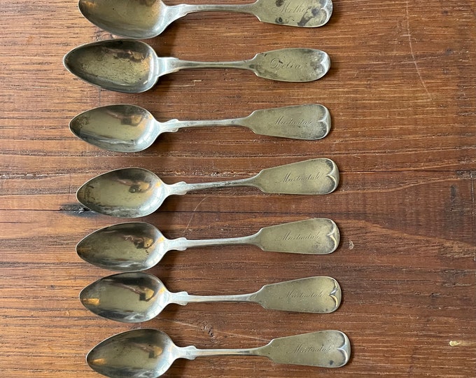 Set of Eight Coin Silver Antique Spoons Engraved - Etsy