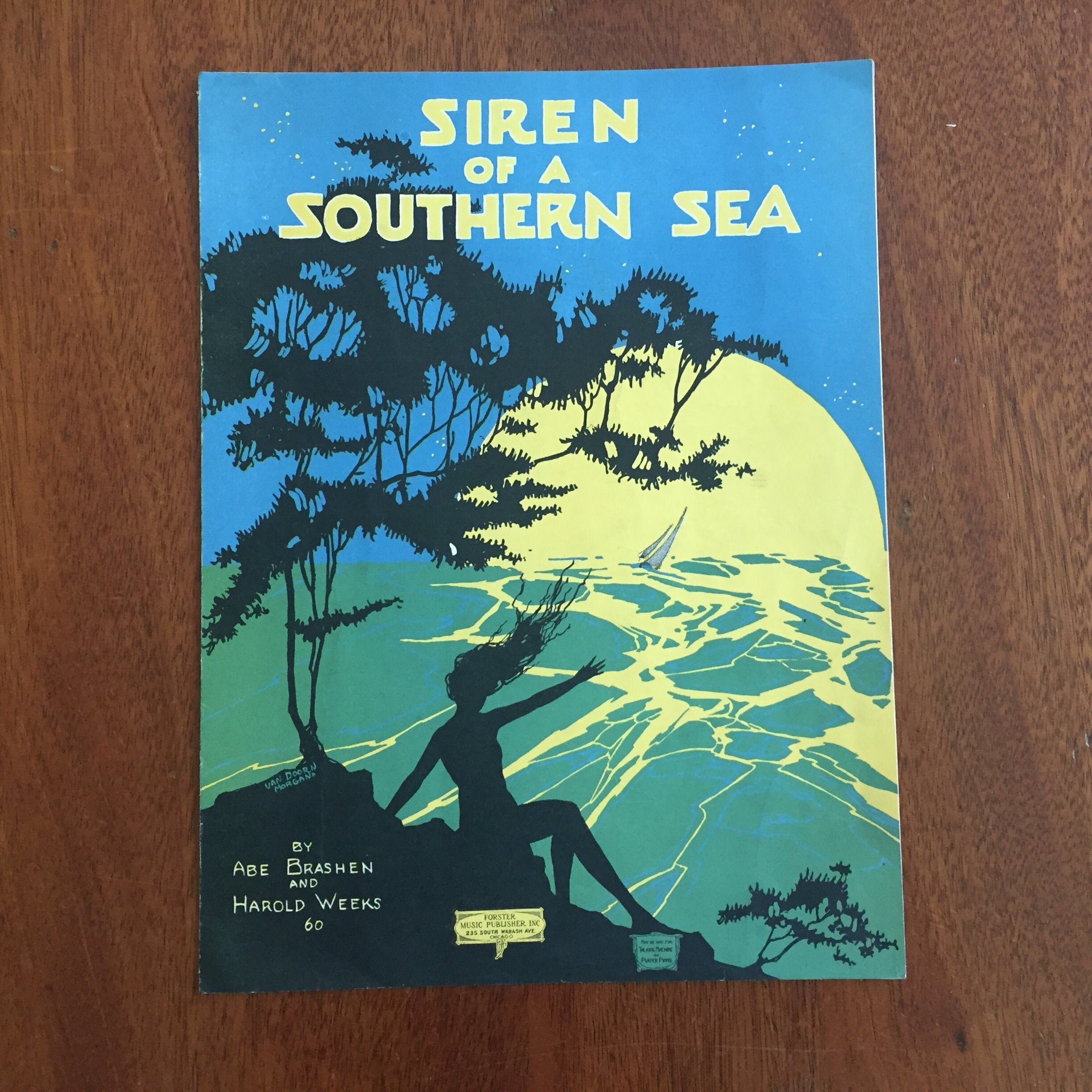 Mermaid Print Vintage Sheet Music Siren of a Southern Sea 1920 Helen ...