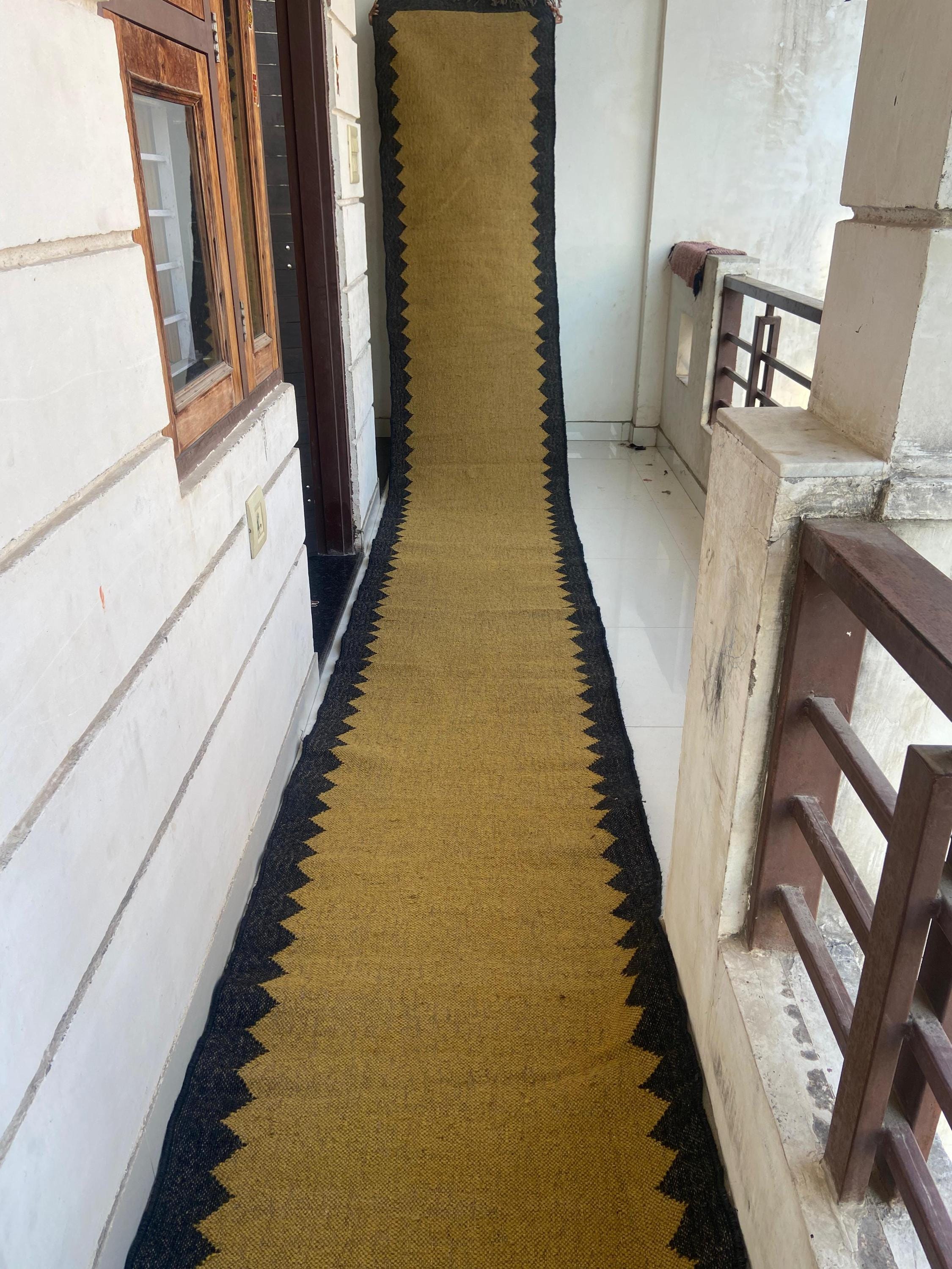 Yellow Stair Runner - Handmade Kilim Runner Rug, Jute Hallway & Kitchen ...