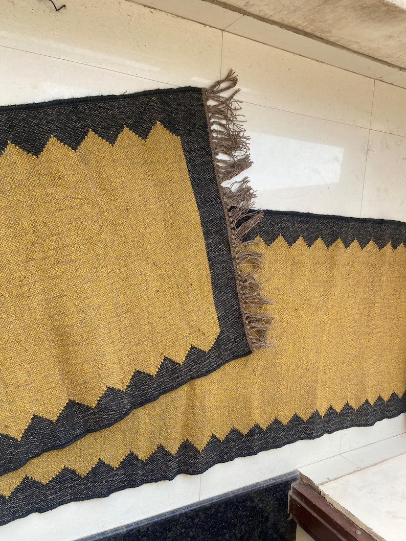 Yellow Stair Runner - Handmade Kilim Runner Rug, Jute Hallway & Kitchen ...