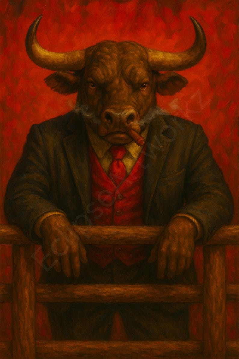 Bull Boss Ranch | Digital Download Wall Art | Powerful Bull in Suit ...