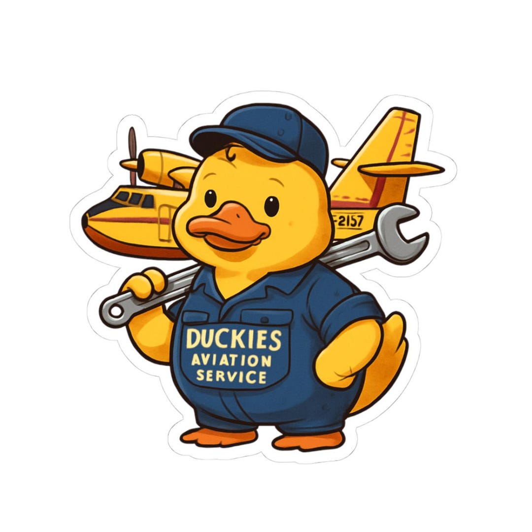 Mechanic Duck With Plane Sticker | Kiss-cut Sticker - Etsy