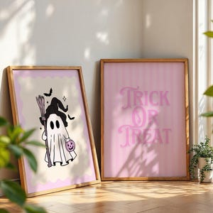 Pink Ghost Halloween Art Print Set: Wall Decor (digital Download) - Etsy