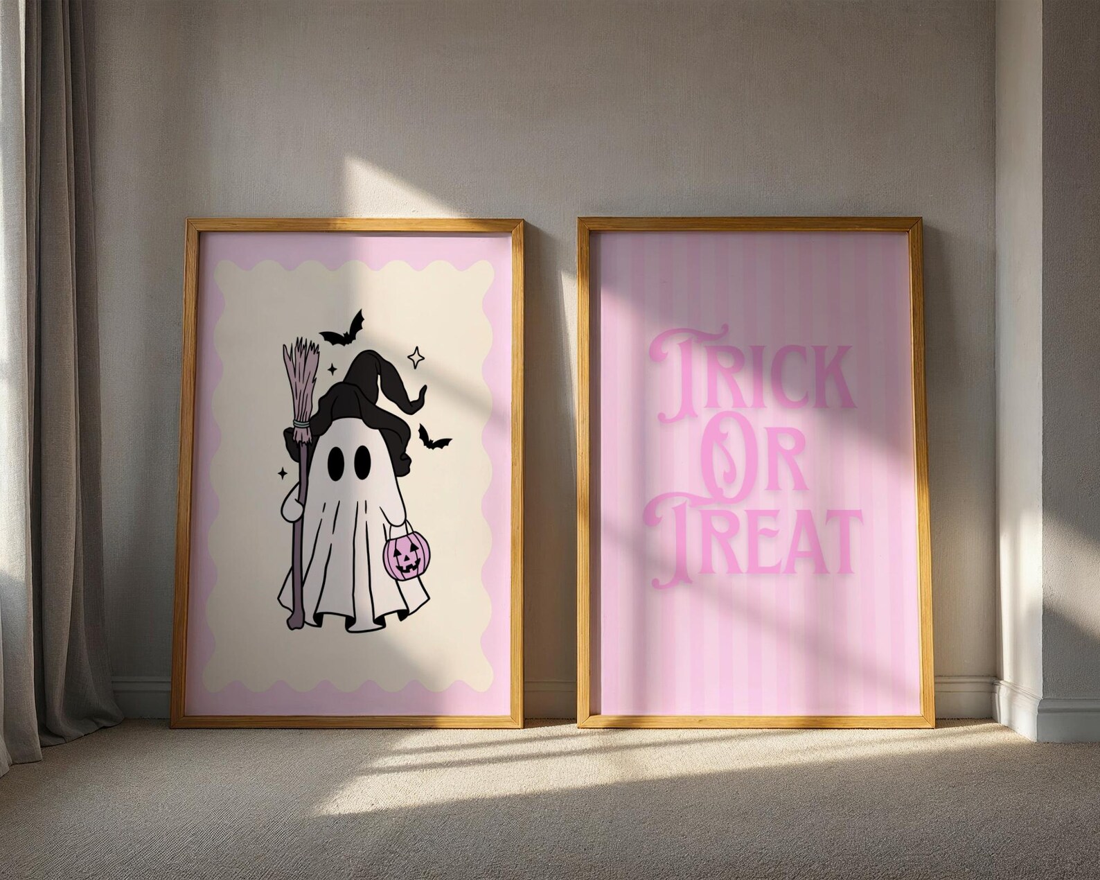 Pink Ghost Halloween Art Print Set: Wall Decor (digital Download) - Etsy