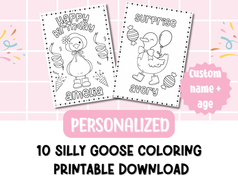 10 Personalized Silly Goose Birthday Coloring Pages | Printable PDF - Etsy