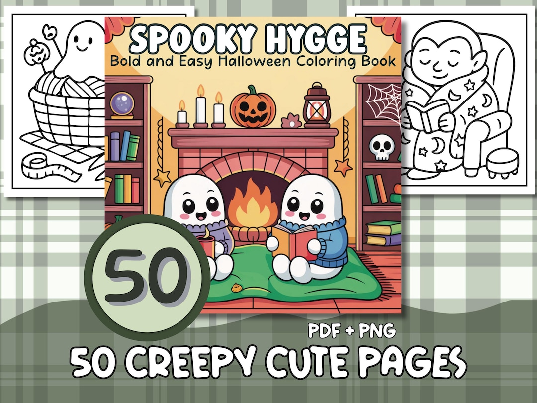 50 Cozy Halloween Coloring Pages – Spooky Hygge Pages PDF + PNG - Etsy