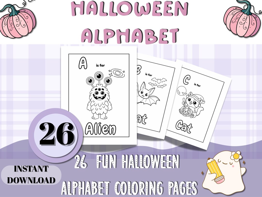 Halloween Easy ABC Coloring Pages for Kids, Printable A-Z Letter - Etsy
