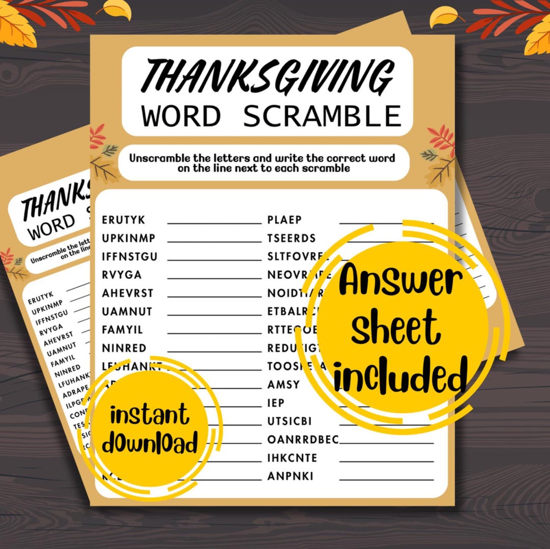 Thanksgiving Word Scramble Printable Game – 30 Word Puzzle With Answer ...