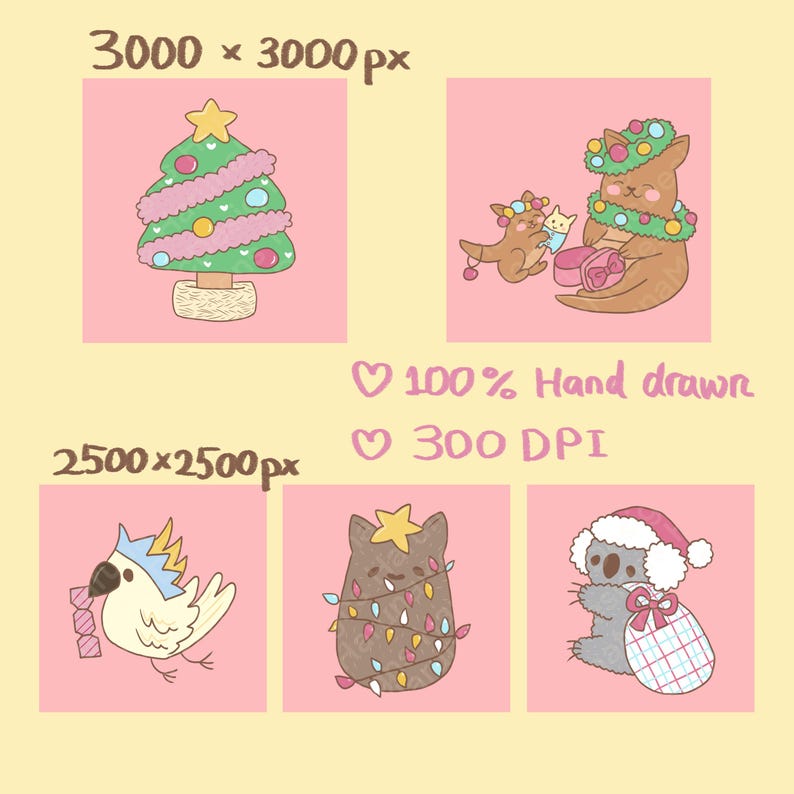 Australian Christmas Animals Clipart Set, 13 Hand Drawn Holiday ...