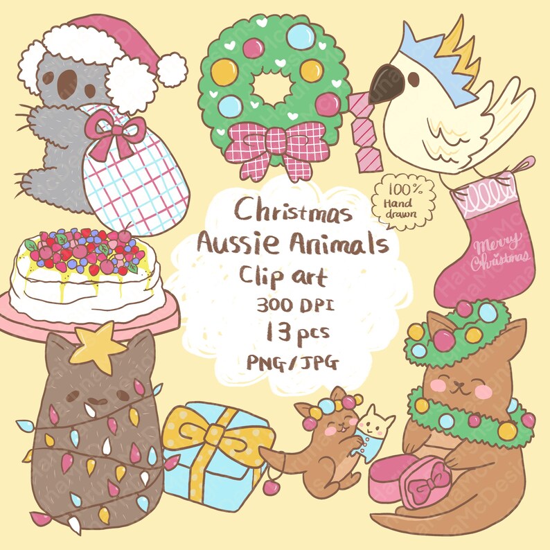 Australian Christmas Animals Clipart Set | 13 Hand Drawn Holiday ...