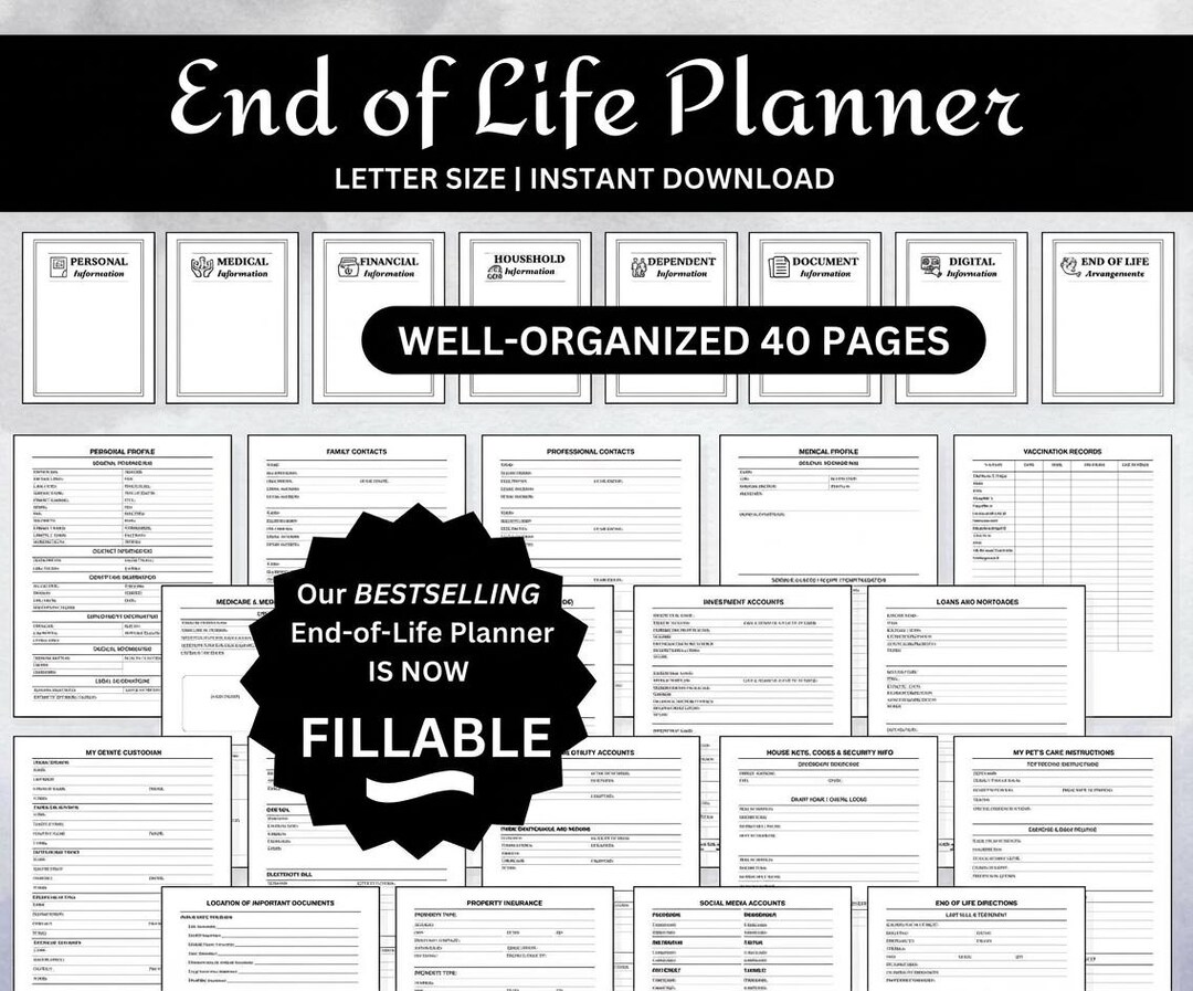 End of Life Planner – Fillable / Printable Medical, Legal and Financial ...