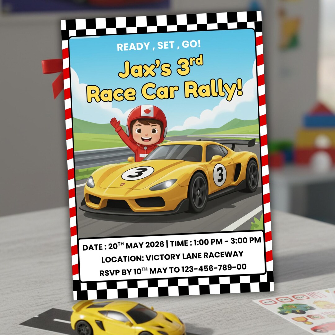 Race Car Birthday Invitation, Car Racing Theme Birthday Invite ...